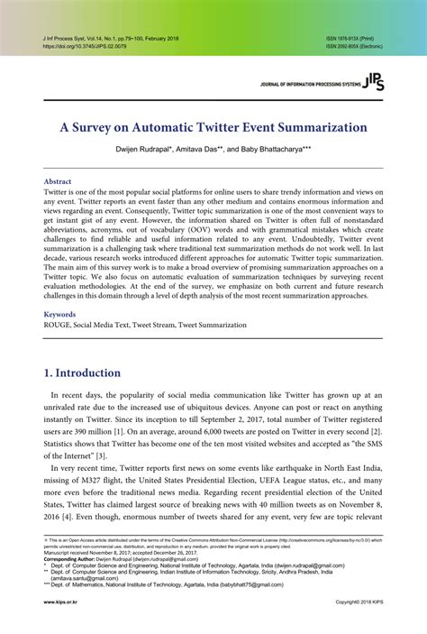 Pdf A Survey On Automatic Twitter Event Summarization