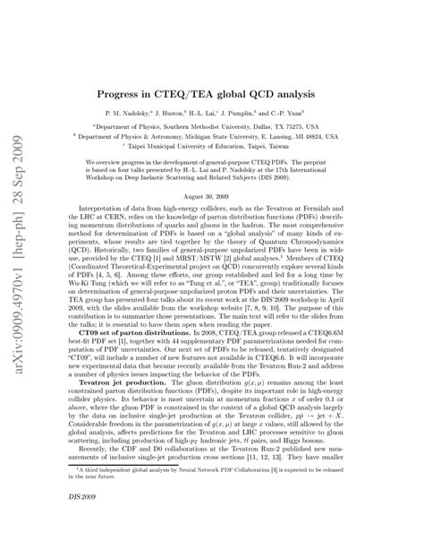 Pdf Progress In Cteqtea Global Qcd Analysis