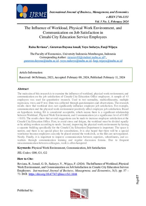 Pdf The Influence Of Workload Physical Work Environment And