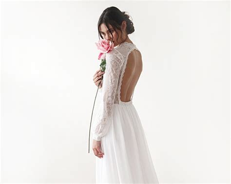 High Neck And Open Back Ivory Wedding Dress 1181 Etsy