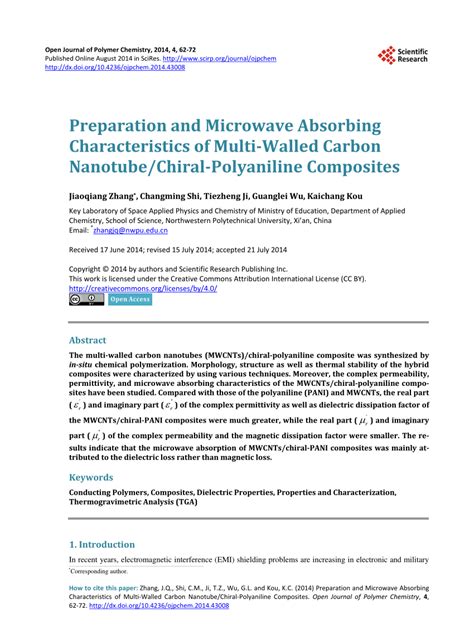 Pdf Preparation And Microwave Absorbing Characteristics Of Multi Walled Carbon Nanotubechiral