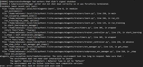 Unity Time Out Exception During Mlagents Training Unity Engine Unity Discussions