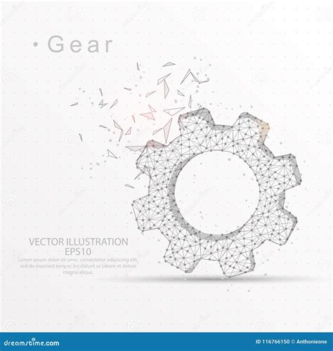 Gear Digitally Drawn Low Poly Wire Frame On White Background Stock Vector Illustration Of