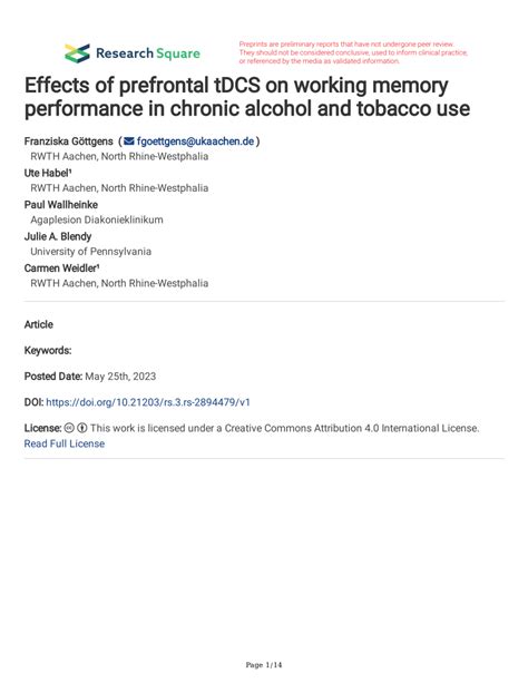 Pdf Effects Of Prefrontal Tdcs On Working Memory Performance In Chronic Alcohol And Tobacco Use