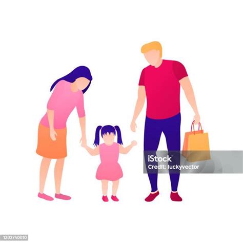 엄마 아빠와 딸 플랫 일러스트 에 흰색 고립 된 배경입니다 가방에 대한 스톡 벡터 아트 및 기타 이미지 가방 가족 개념 Istock
