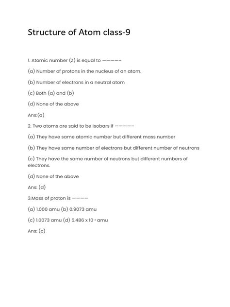 Structure Of Atom Class Pdf Atomic Nucleus Atoms