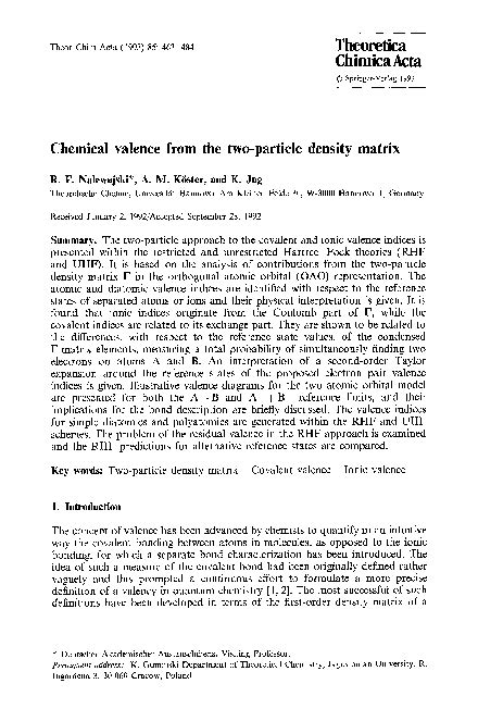 pdf chemical valence from the two particle density matrix