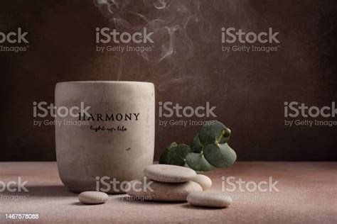 휴식을 위한 녹색 식물 유칼립투스가 있는 회색 콘크리트의 현대적인 촛불 0명에 대한 스톡 사진 및 기타 이미지 0명 갈색 개념 Istock