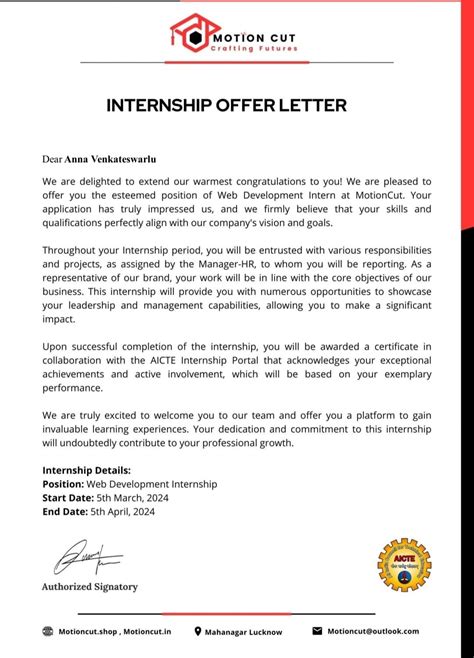Venkateswarlu Anna On Linkedin Internship Motioncut Aicte Careerjourney Excited