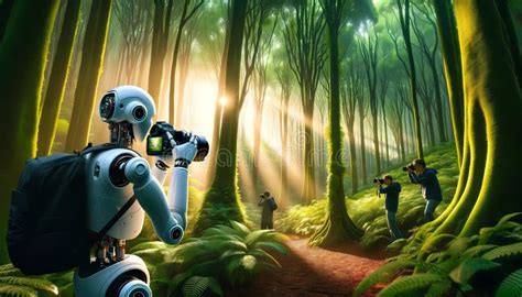 Robot With Camera In Forest Generative Ai Stock Image Image Of Moving Humanoid 316420499