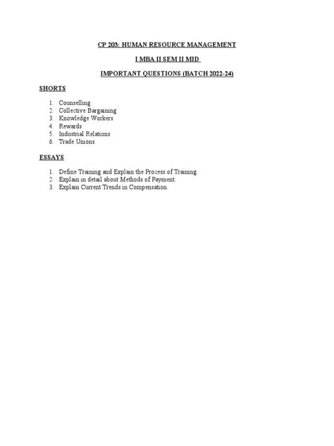 Nd Hrm Ii Sem Ii Mid Imp Questions Pdf