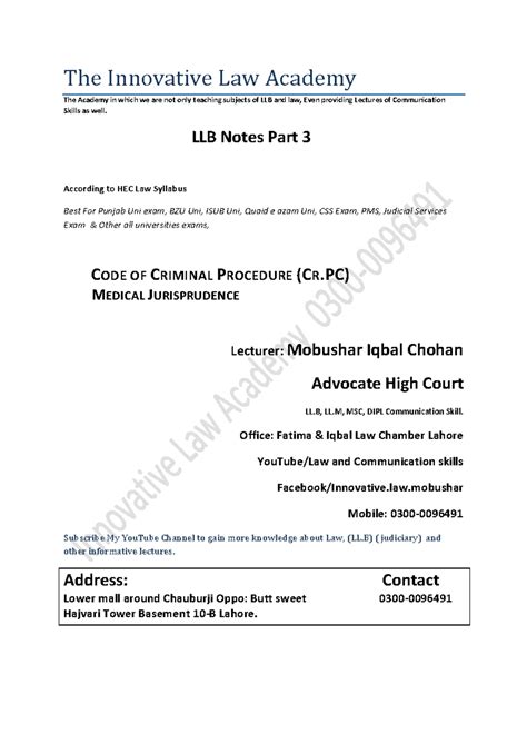 Cr PC Here Are Notes For Crpc Code Of Criminal Procedure The Innovative Law Academy The