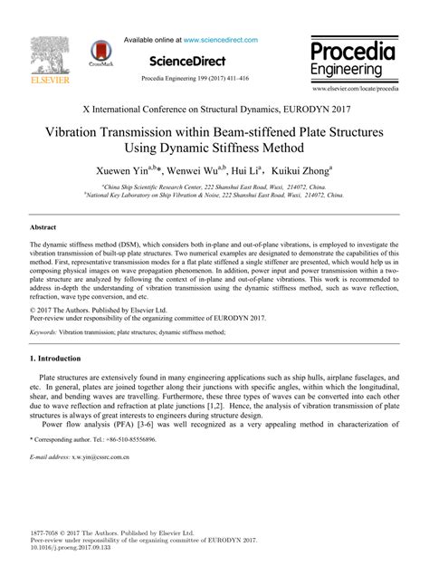 Pdf Vibration Transmission Within Beam Stiffened Plate Structures Using Dynamic Stiffness Method