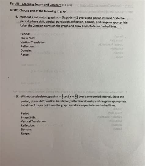 Solved Part Iii Graphing Secant And Cosecant 11 Pts 11