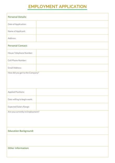 Free Employment Application Form Template Download Forms In Word Template Net