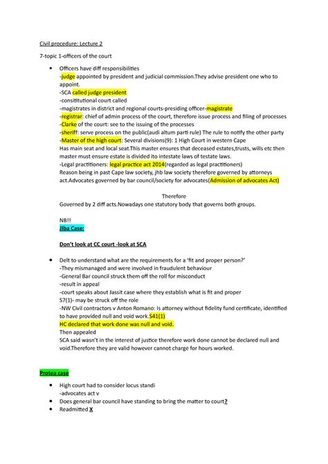 Civil Procedure Lecture 2 Civil Procedure Lecture 2 7 Topic 1 Officers Of The Court Officers