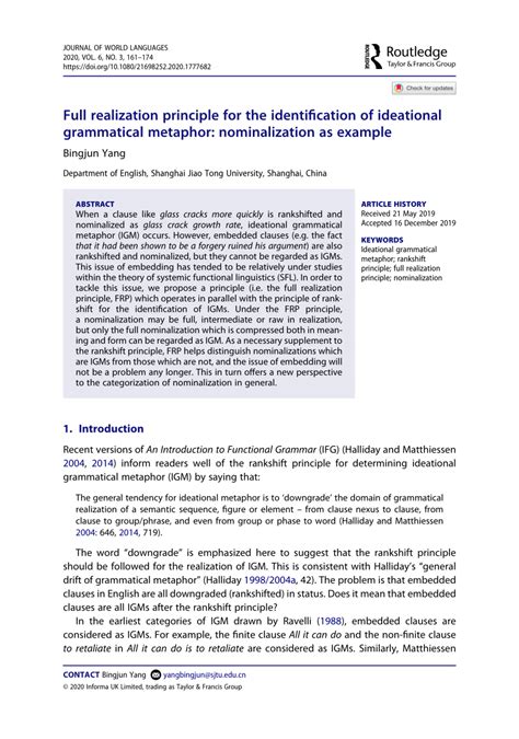 Pdf Full Realization Principle For The Identification Of Ideational