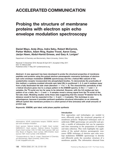 Pdf Probing The Structure Of Membrane Proteins With Electron Spin Echo Envelope Modulation