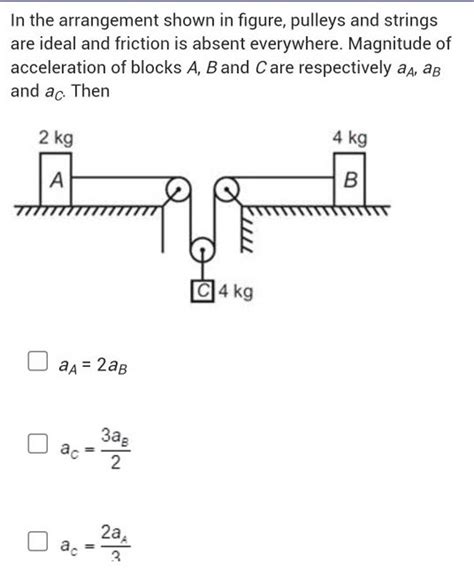in the arrangement shown in figure pulleys and strings are ideal and fri