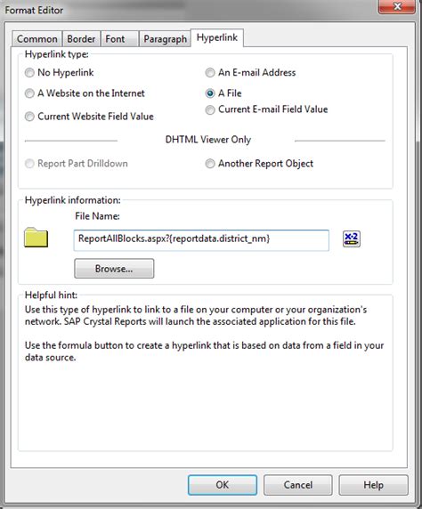 Crystal Reports Passing Clicked Hyperlink Text In Query String