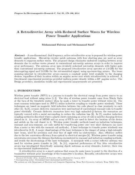 Pdf A Retrodirective Array With Reduced Surface Waves For Wireless Power Transfer Applications