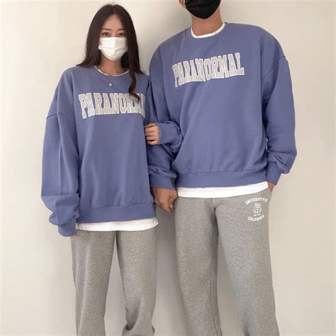 국내제작커플룩추천11할인 오버핏 빅사이즈 남녀공용 봄 가을 커플티 레터링 커플 맨투맨 에이블리