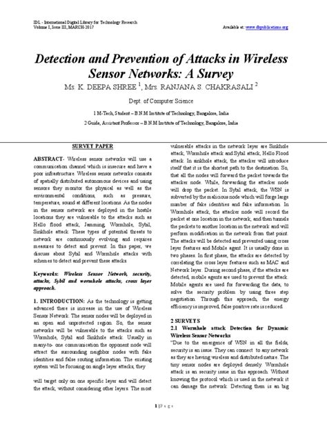 Detection And Prevention Of Attacks In Wireless Sensor Networks A Survey Pdf Routing