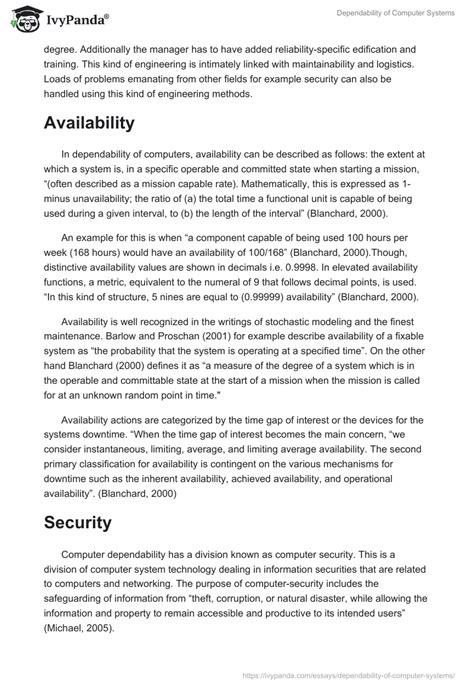 dependability of computer systems 3384 words critical writing example