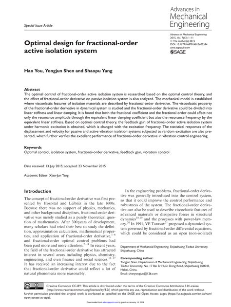 Pdf Optimal Design For Fractional Order Active Isolation System