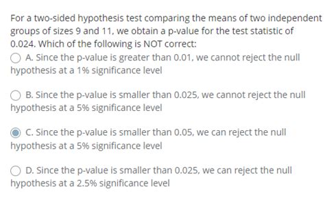 Solved For A Two Sided Hypothesis Test Comparing The Means