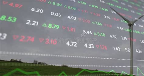 Stock Market Data Animation Over Wind Turbine In Rural Landscape Stock Footage Video Of