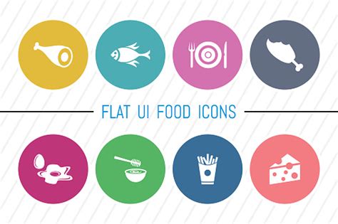 플랫 Ui 8 색상 음식 아이콘 설정합니다 Eps10입니다 매우 유용한 식품 아이콘 설정 간단한 그림입니다 웹 모바일 소프트웨어 및 애플 리 케이 션에 대 한 유용한 아이콘