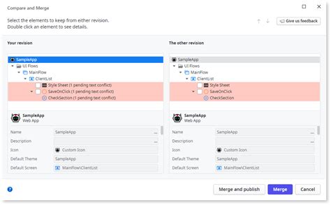 Compare And Merge Example With Conflicts Odc Documentation