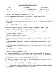 Week Speed Velocity And Acceleration Practice KEY Docx Speed Velocity And Acceleration Speed