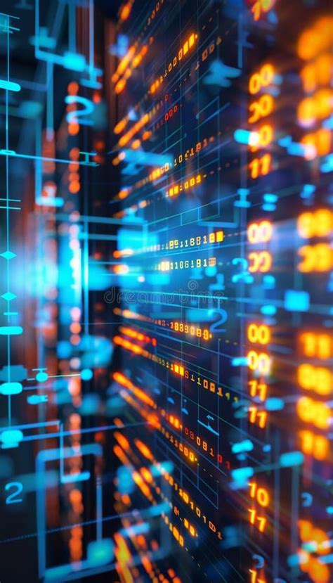 Pixelated Data Stream On Digital Interface With Glowing Dots Binary