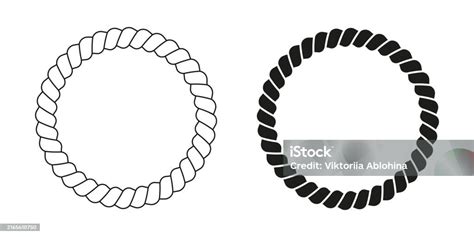 흑인과 백인 라운드 로프 프레임 코드 또는 실 강철 케이블 또는 대마 꼬기 황마 원형 테두리 요트 또는 항해 스타일의 디자인 요소 벡터 그래픽 일러스트 레이 션 개체 그룹에
