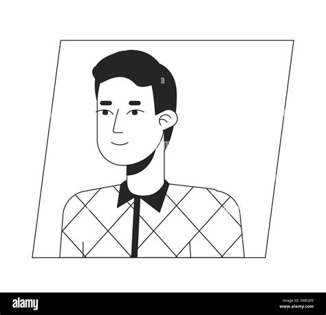 Smiling Caucasian Man In Shirt Black White Cartoon Avatar Icon Stock