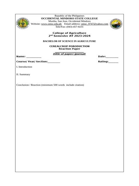Reaction Paper Template Pdf