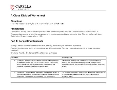 Cf A Class Divided Worksheet A Class Divided Worksheet Directions