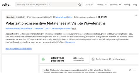 Polarization Insensitive Metalenses At Visible Wavelengths Scite Report
