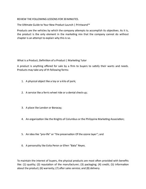 Midterm Marketing Lecture Notes REVIEW THE FOLLOWING LESSONS FOR MINUTES The