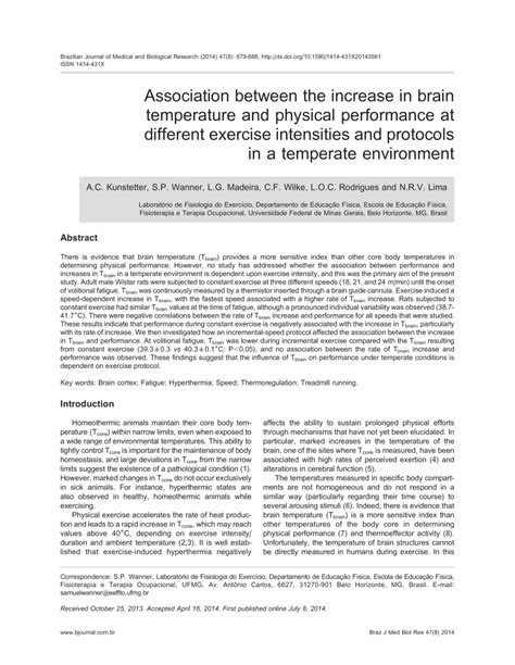 Pdf Association Between The Increase In Brain Temperature And Physical Performance At
