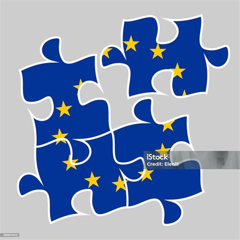 4 개의 퍼즐 요소에 유럽 연합 플래그 Esp 10 벡터 일러스트 레이 션 4가지 개체에 대한 스톡 벡터 아트 및 기타 이미지 4가지 개체 실톱 유럽연합기 Istock