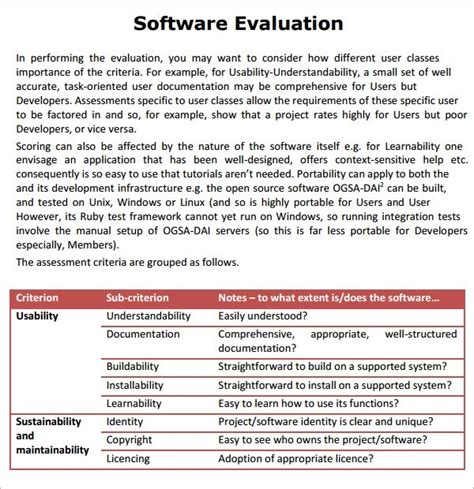 Software Evaluation Template