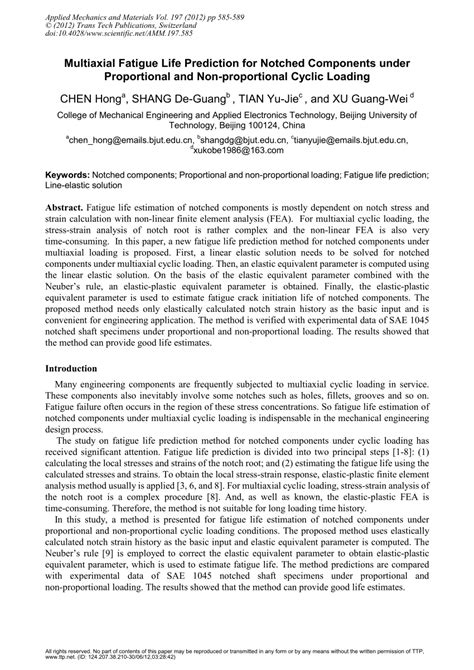 Pdf Multiaxial Fatigue Life Prediction For Notched Components Under Proportional And Non