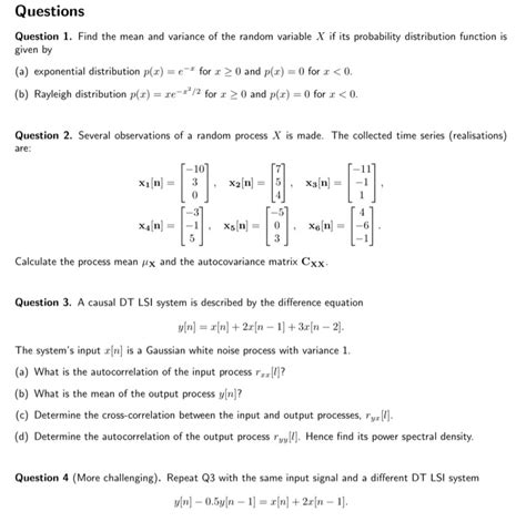 Solved Questions Question Find The Mean And Variance Of Chegg