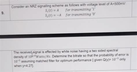 Solved Consider An NRZ Signalling Scheme As Follows With Chegg Com