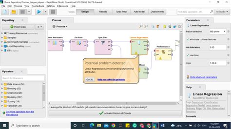 can any one help me with how to perform linear regression in rapidminer