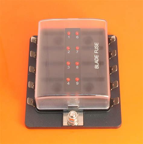 10 Way LED Fuse Box For Standard Blade Fuses With Warning Light 3 Way Components