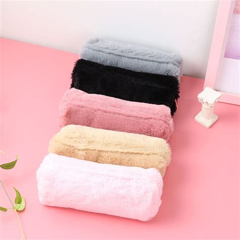 Kawaii Pencil Case Pink Plush Cute Solid Color Pen Vicedeal